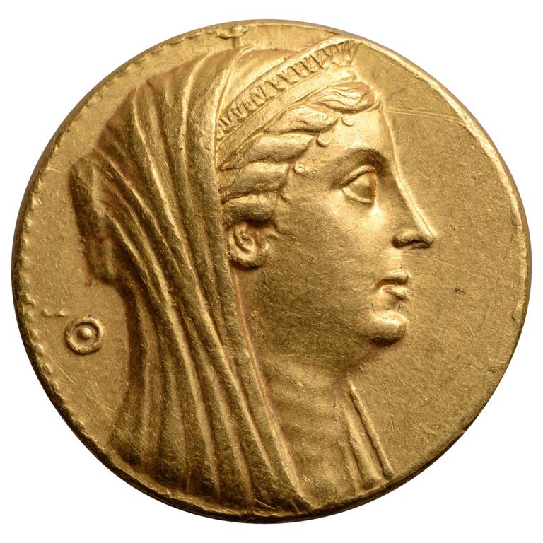 Heavy Gold Octadrachm Medallion Coin of Queen Arsinoe II, 253 BC at 1stDibs
