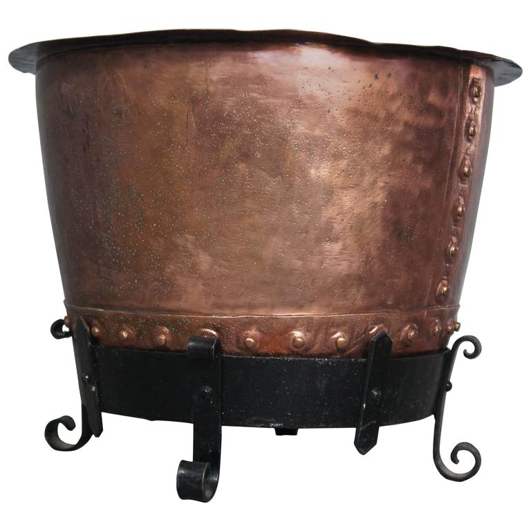 20th Century Antique Riveted Copper Planter on Stand at 1stDibs