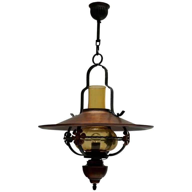 Copper and Glass Pendant Light For Sale at 1stDibs