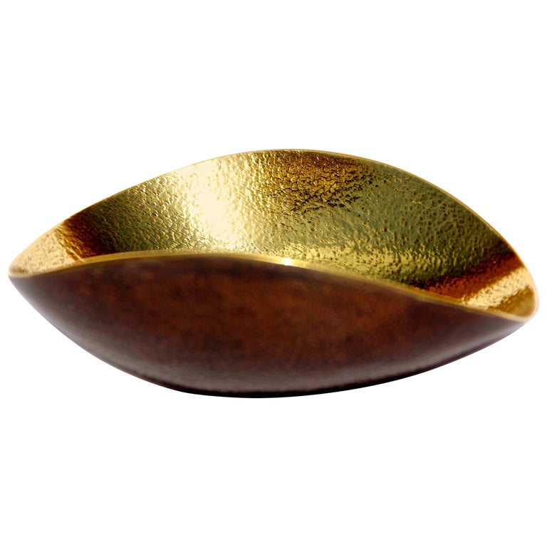 Cast Brass Decorative Shallow Bowl with Dark Patina For Sale at 1stDibs