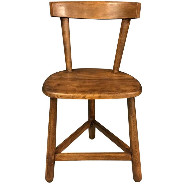 Native Three-Legged Beech Wooden Chair at 1stDibs