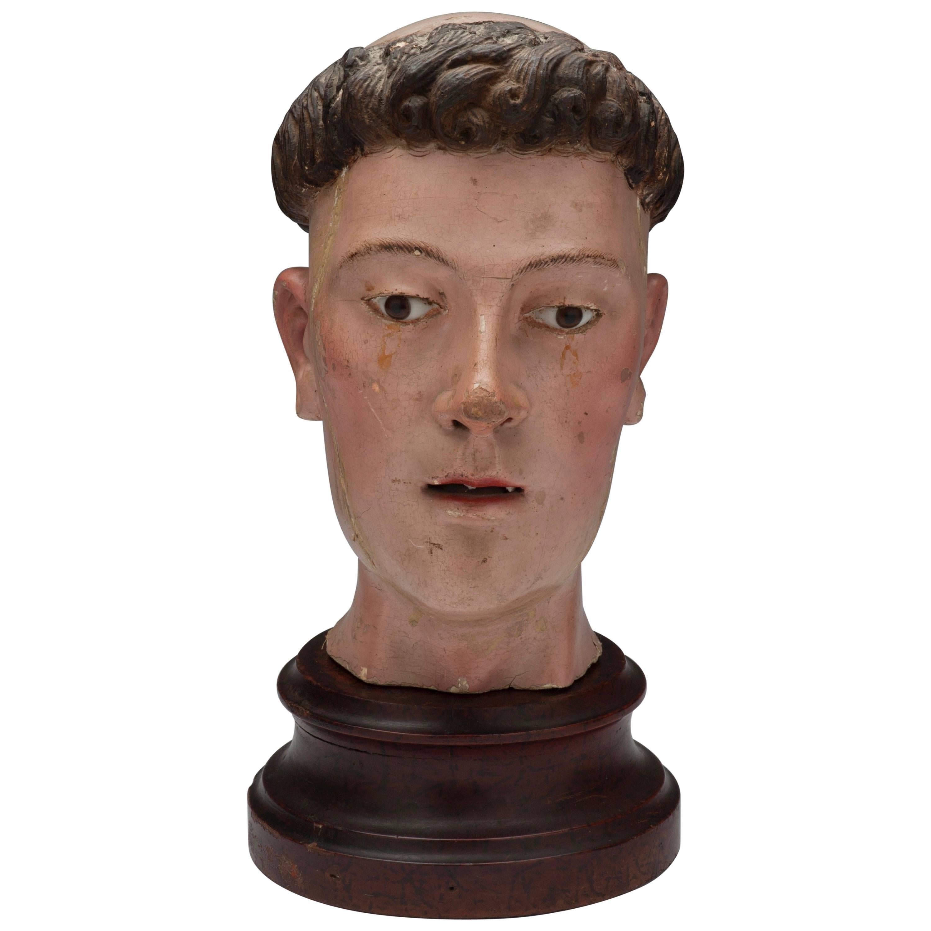17th Century Carved Wood and Polychromed Head of a Saint For Sale at ...