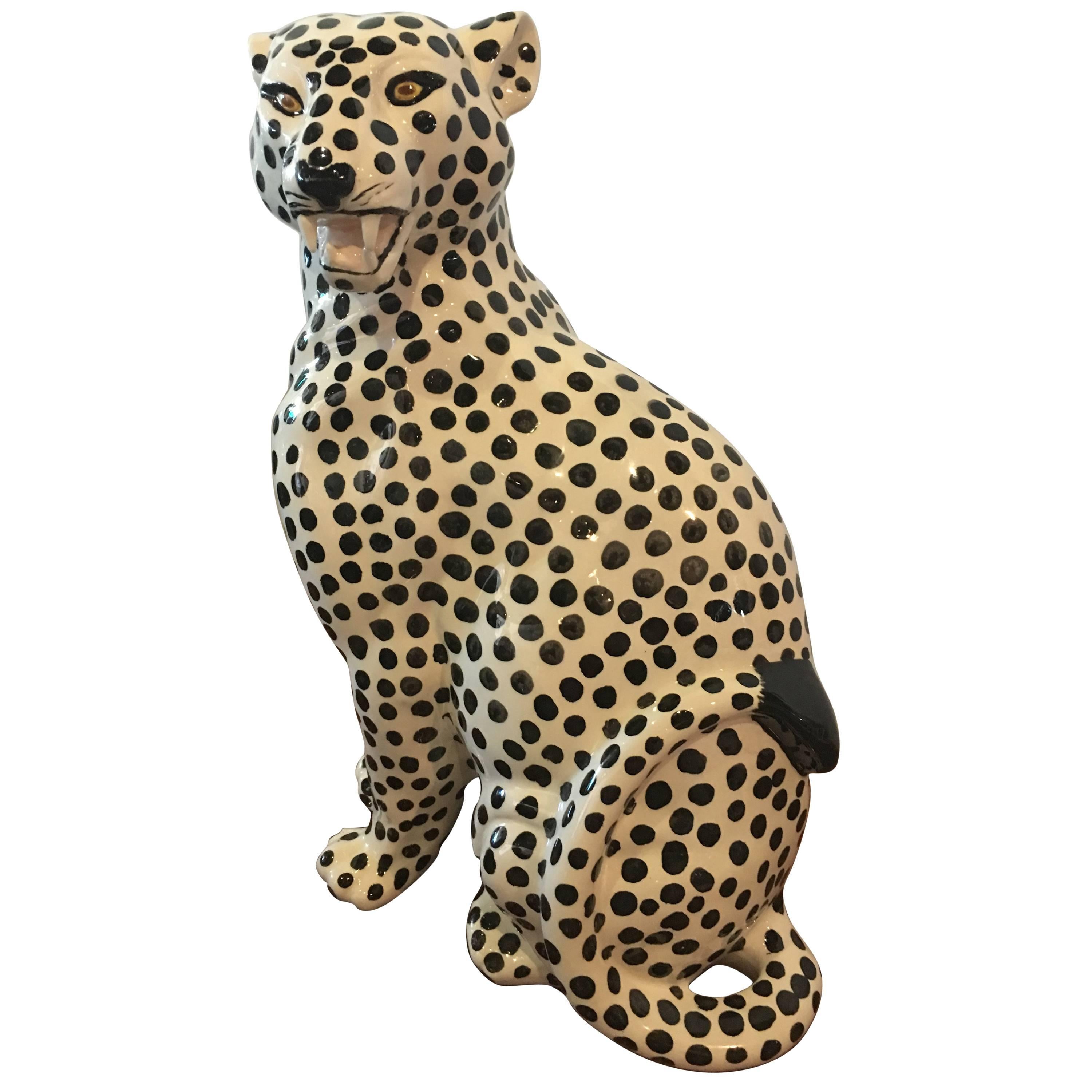 Vintage Cheetah Jaguar Large Ceramic Statue Hollywood Regency at ...