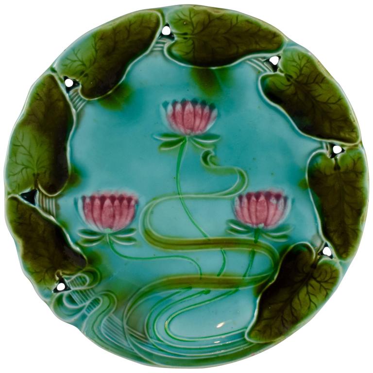 Villeroy and Boch Art Nouveau Majolica Water Lily Plate, Germany, circa ...