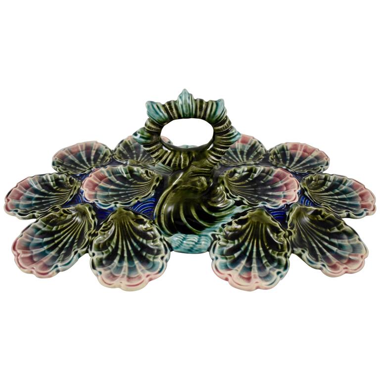 Longchamp French Barbotine Majolica Handled Oyster Server, circa 1860 ...