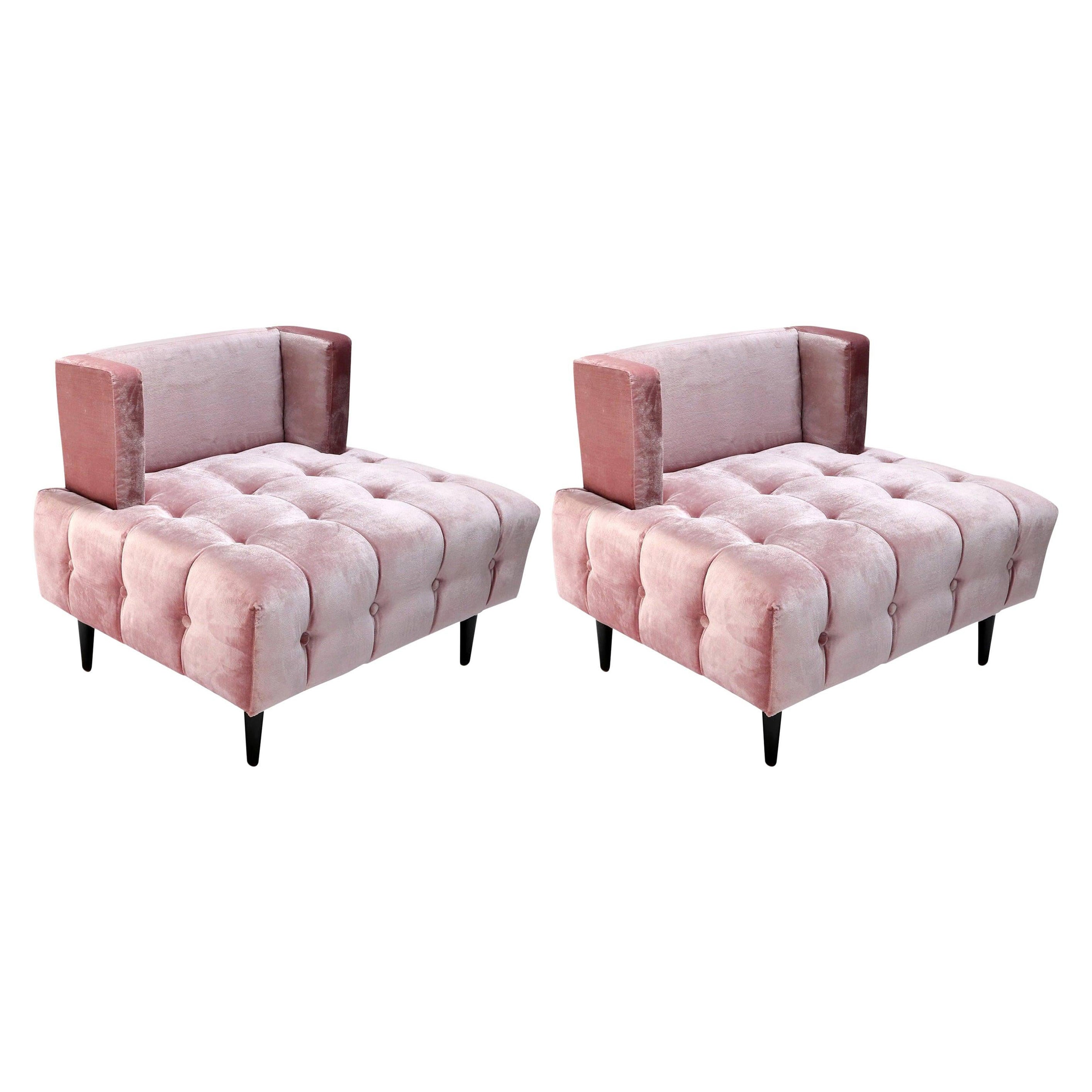 Lovely Modern Pair of Blush / Pink Velvet Italian Lounge Chairs at 1stDibs
