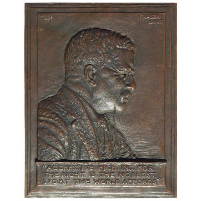 Signed James Earle Fraser Bas Relief Bronze Plaque, 1920, Teddy ...