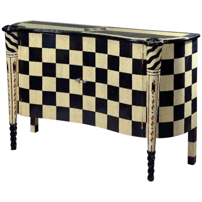 20th Century Rare Italian Cabinet in Checkerboard Pattern Ash Wood and ...