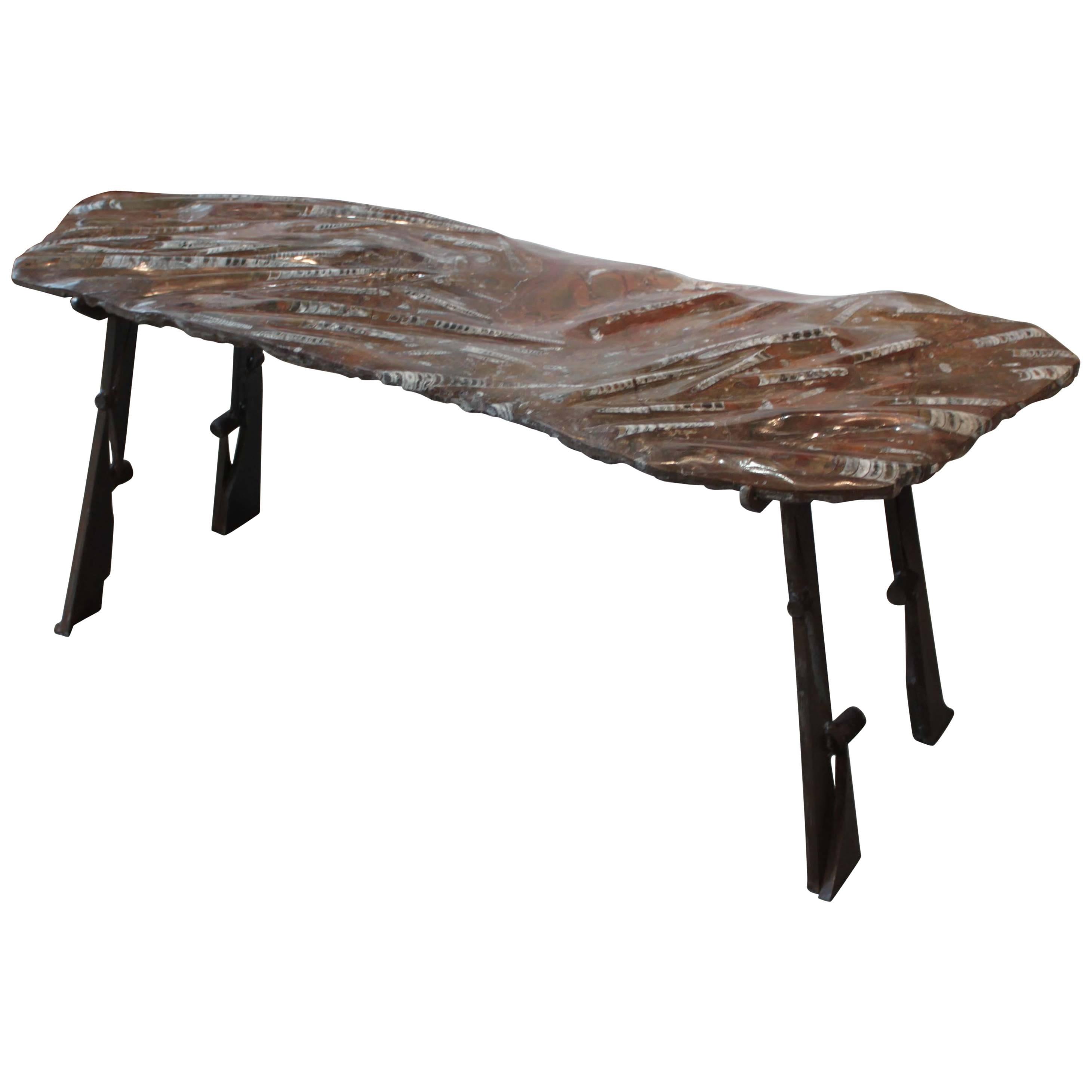 Polished Orthoceras Fossil Bench For Sale at 1stDibs