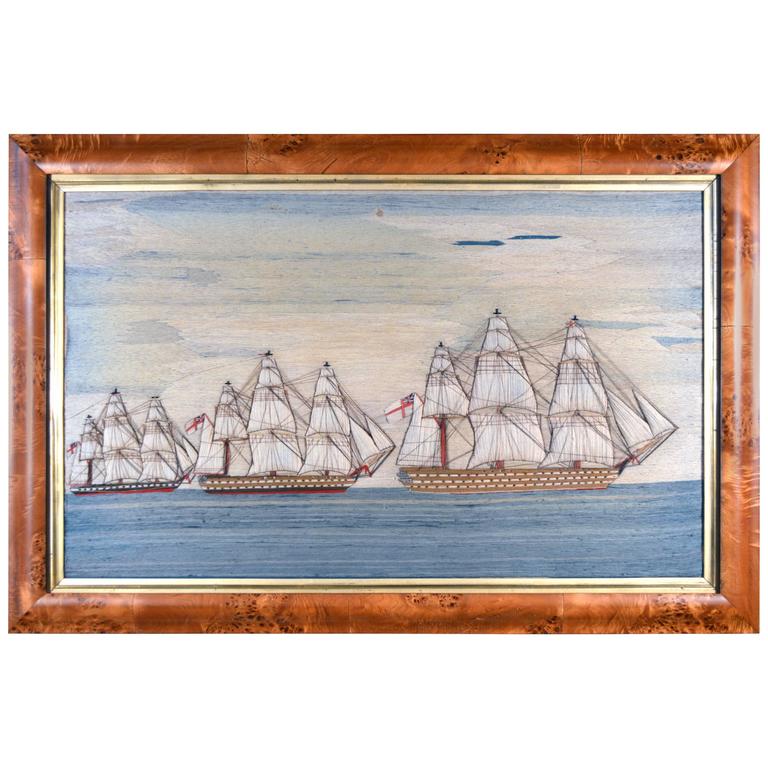 Sailor's Large Woolwork Woolie of Three Royal Navy Ships with Trapunto ...