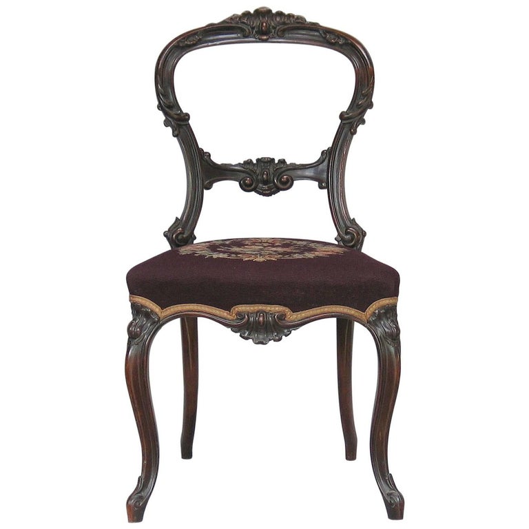 Mid-Victorian Rocco Revival Rosewood Side Chair with Needlepoint ...