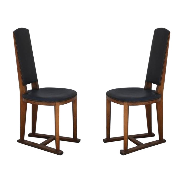 Pair of Slender Oak Arts and Crafts Sledge Chairs For Sale at 1stDibs