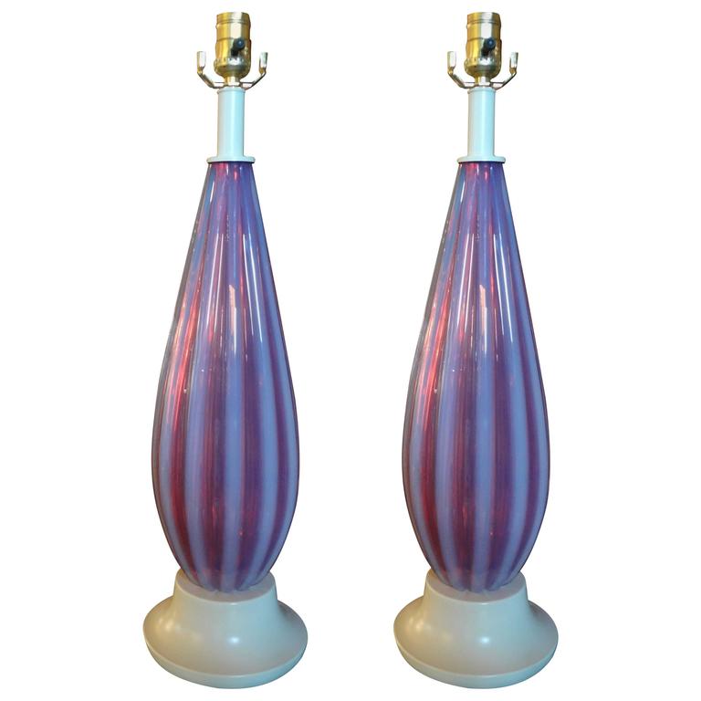 Pair of Opalescent Murano Glass Lamps Attributed To Seguso For Sale at ...