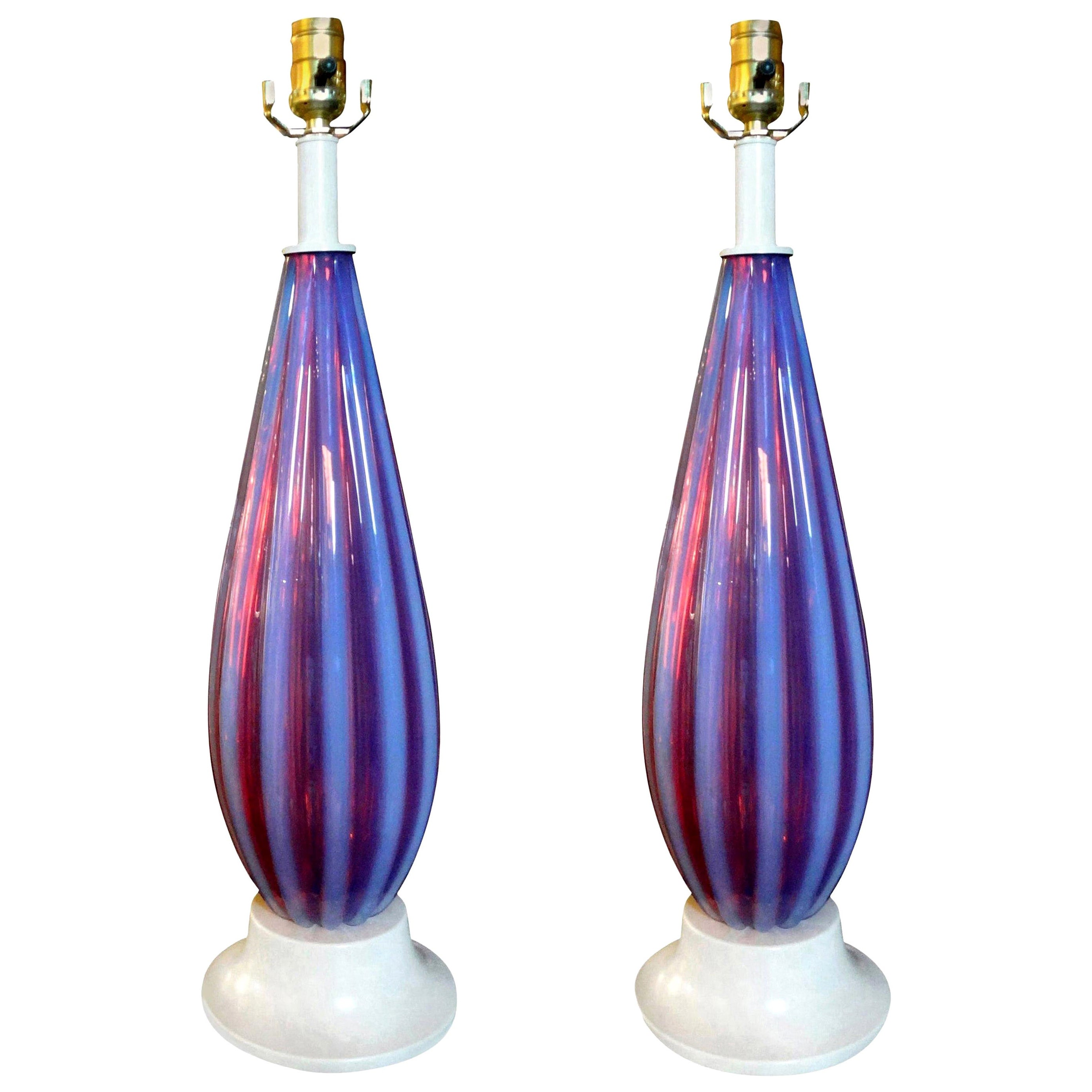 Midcentury Pair of Murano Glass Twist Table Lamps by Seguso at 1stDibs