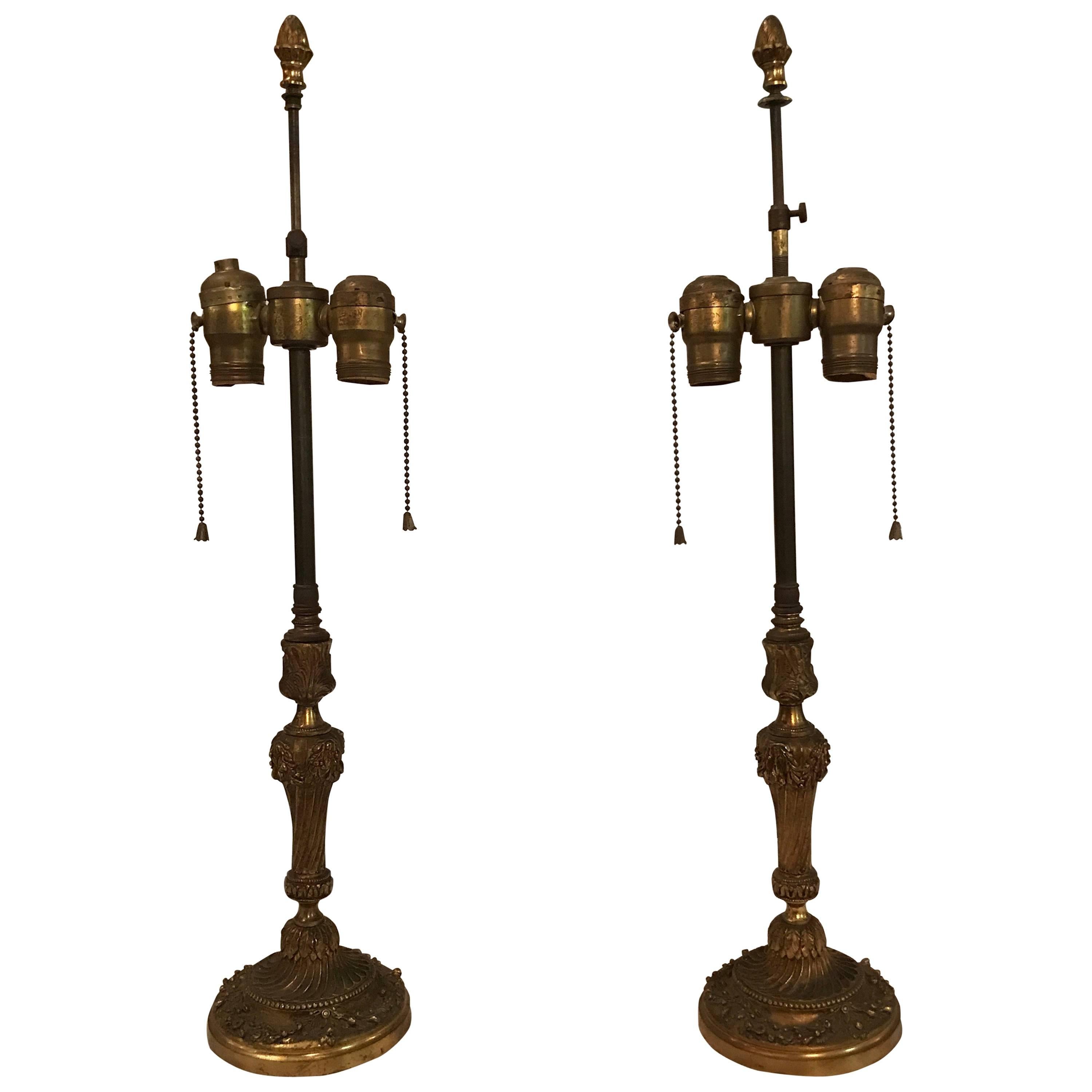 Pair of French Abstract Sculptural Bronze Lamps For Sale at 1stDibs