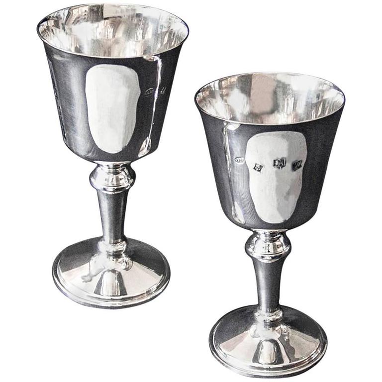 Pair of Sterling Silver Wine Goblets at 1stDibs