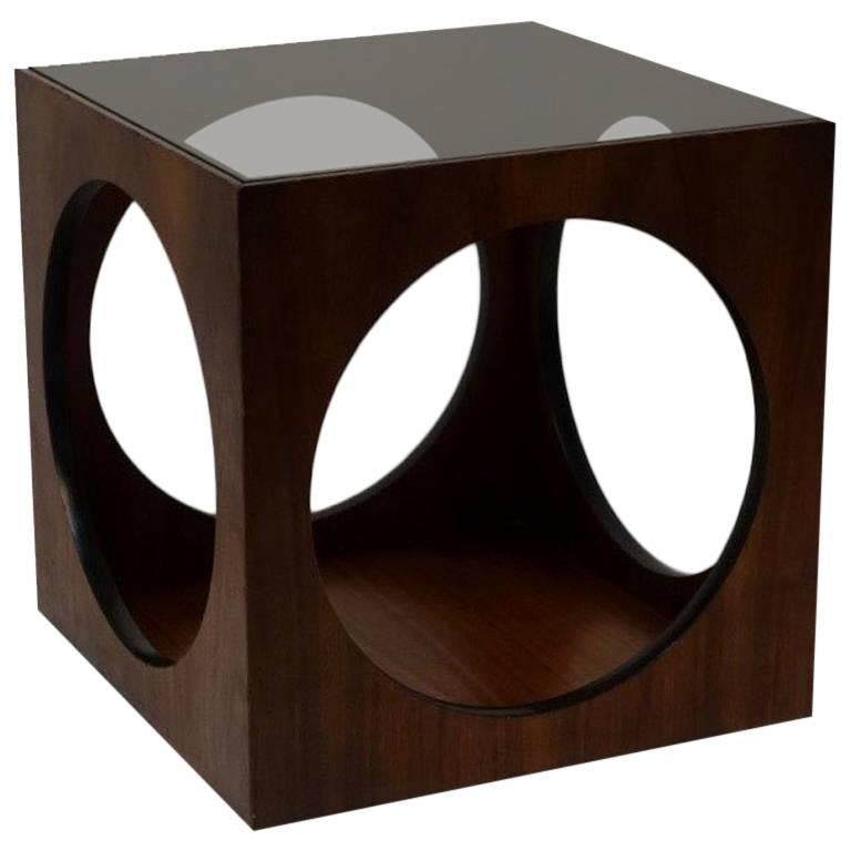 Mid-Century Walnut Geometric Cube Side Table at 1stDibs