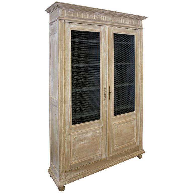 White Washed French Bookcase with Chicken Wire at 1stDibs