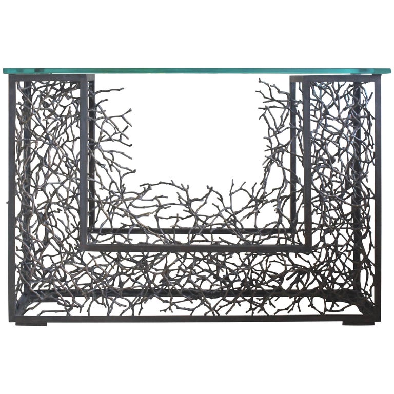 Cast Brass Magnolia Twigs with Brass Frame Console Table For Sale at ...