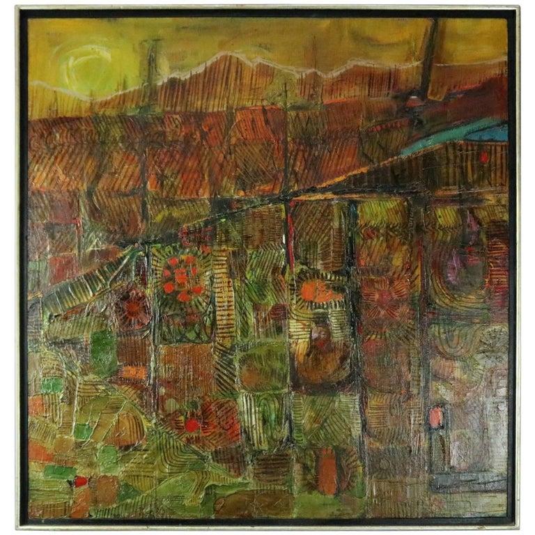 Abstract Expressionist Oil on Canvas Landscape Painting Signed W ...