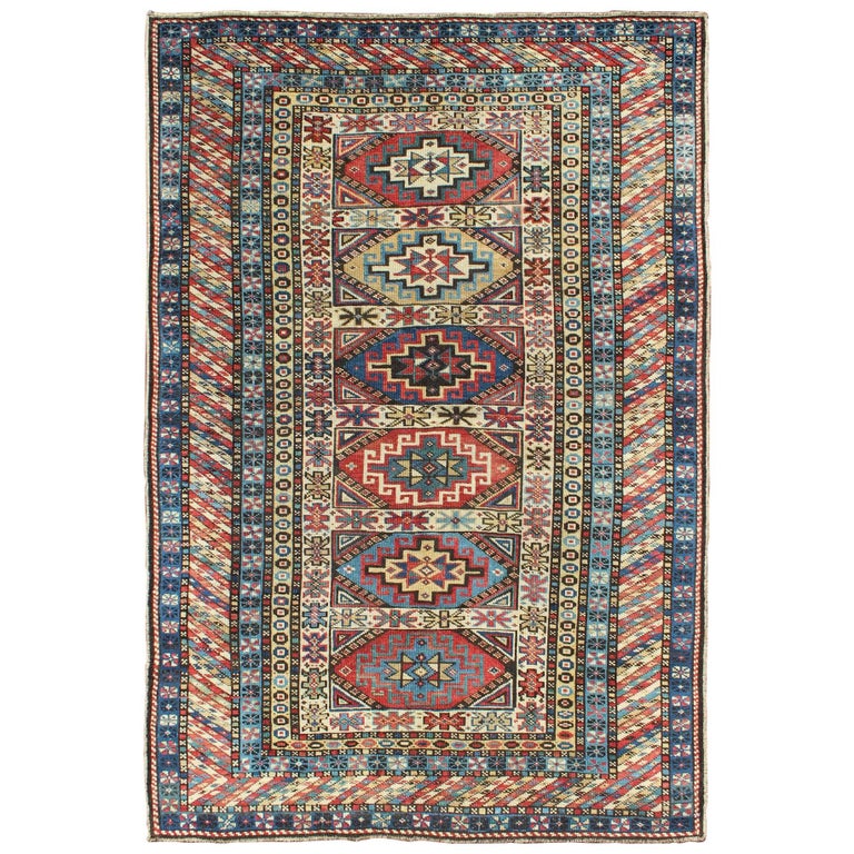 Antique Caucasian Rug with Six Central Medallions and Intricate ...