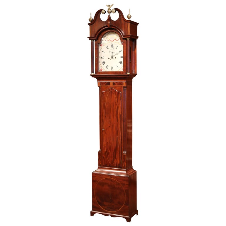 18th Century English Carved Mahogany Tall Case Clock with Brass Mounts ...