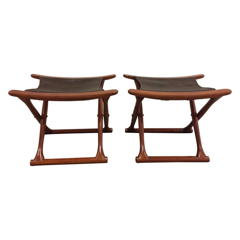 Egyptian Folding Stool by Ole Wanscher in Indian Rosewood and Black ...