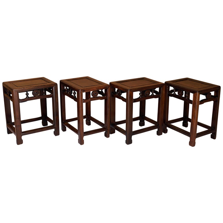 Four Chinese Hong Mu Stools in Ming Style, circa 1920 at 1stDibs