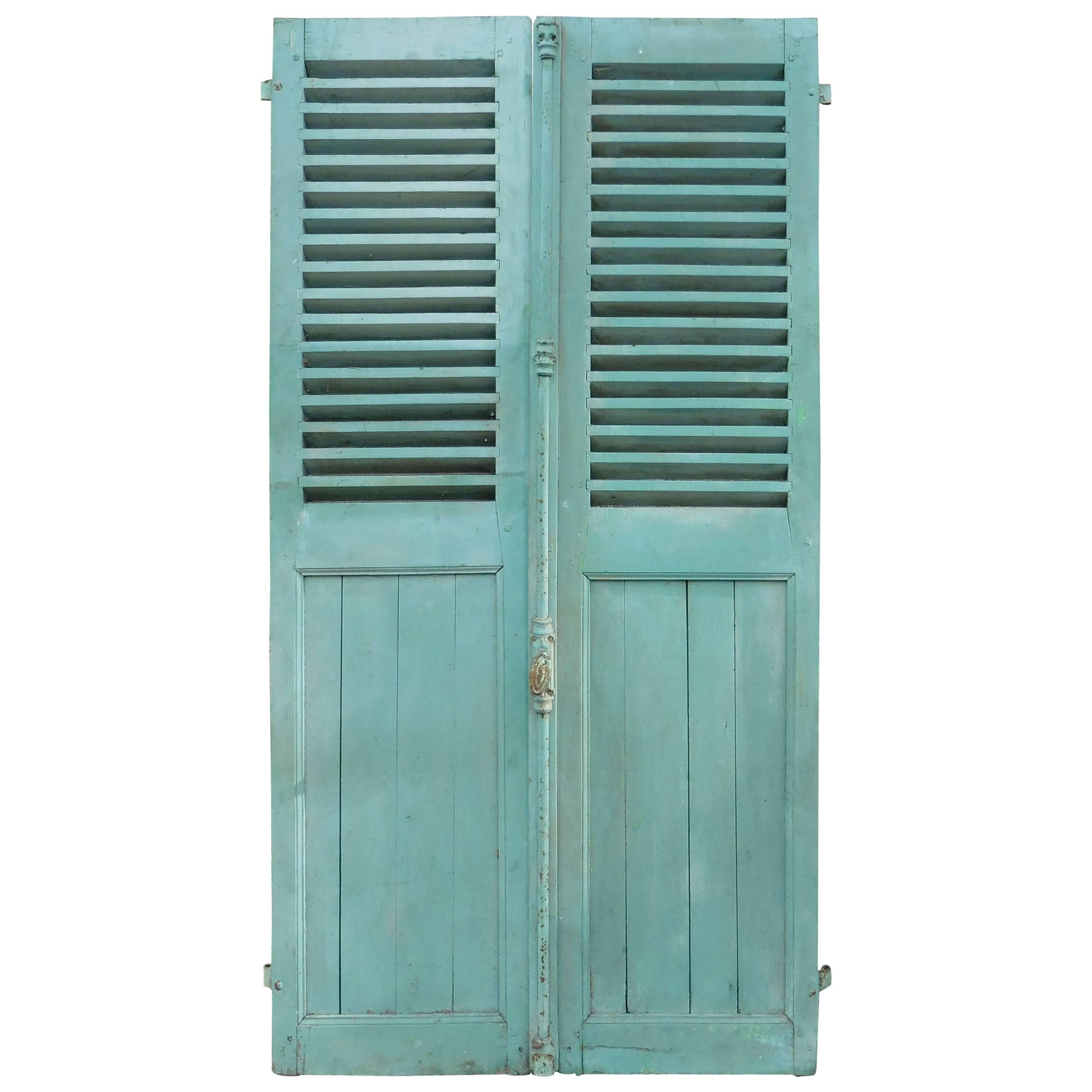 Pair of French Green Aqua Shutters, circa 1890 at 1stDibs