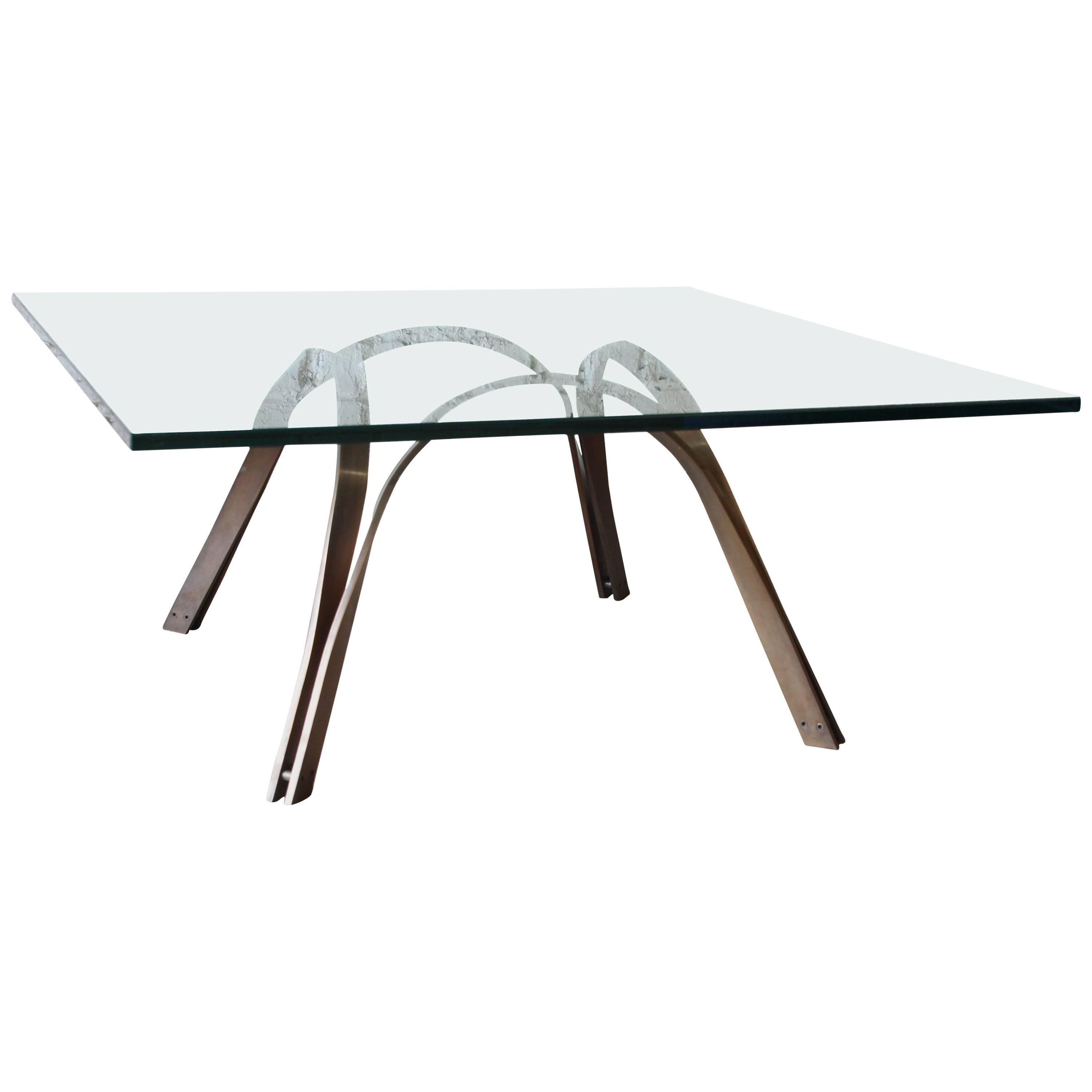 Roger Sprunger Style Mid-Century Brass and Glass Square Coffee Table at ...