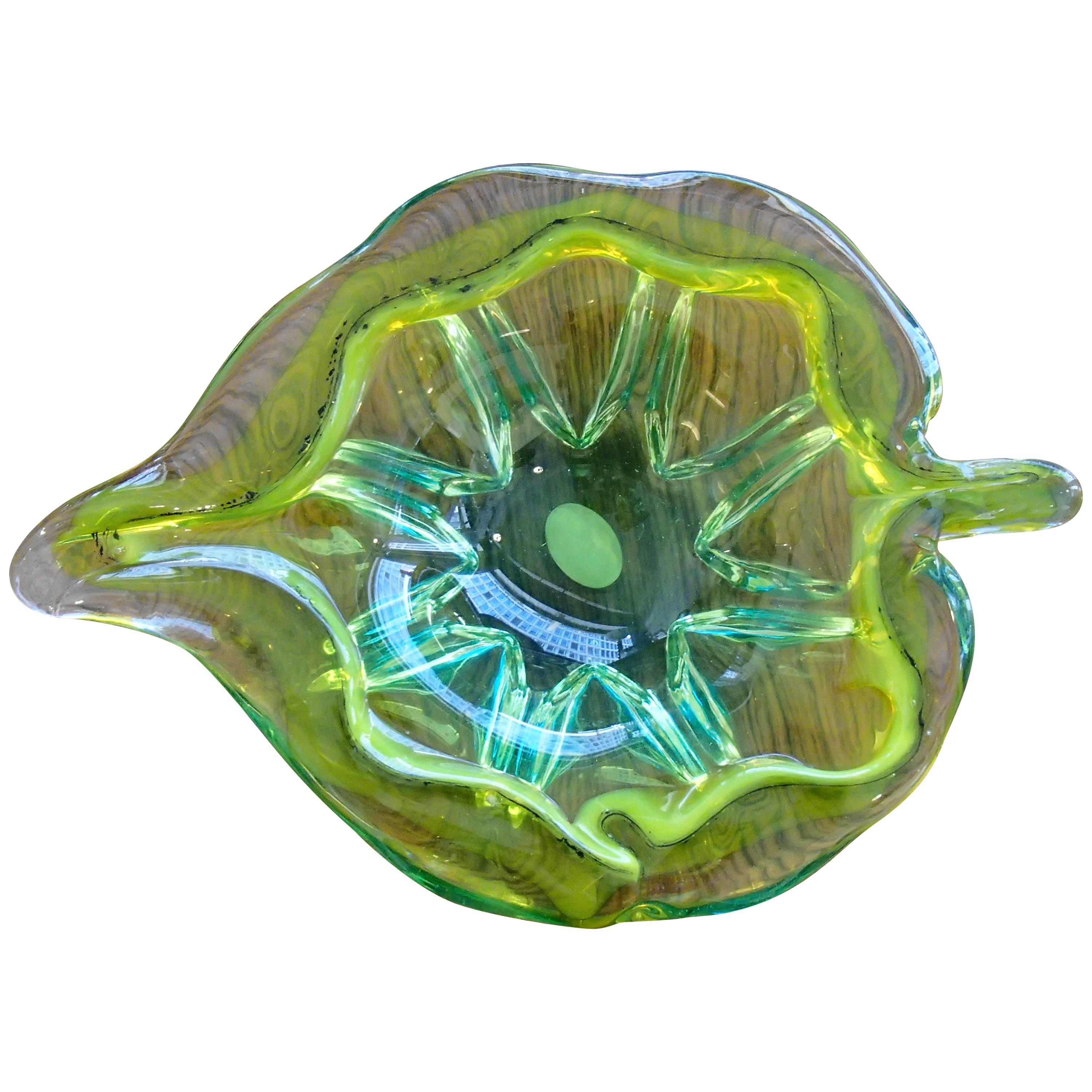 Mid-Century Murano Leaf Cup Ashtray Green Turquoise Glass at 1stDibs