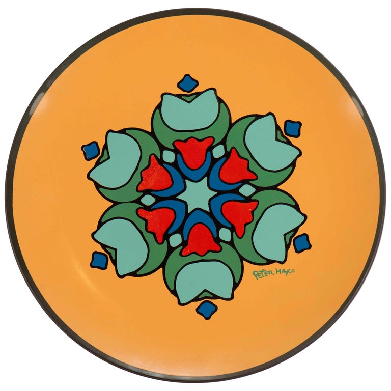 Signed Peter Max Glass Plate For Sale at 1stDibs