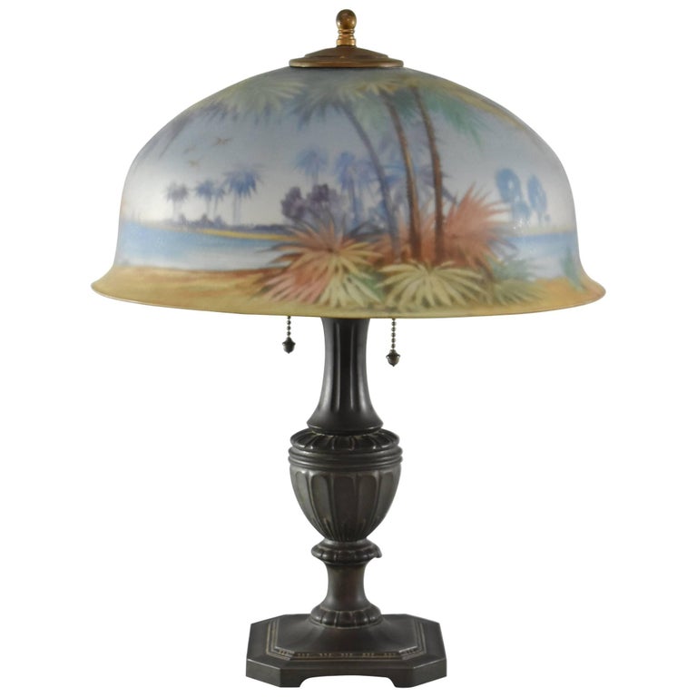 Antique Pairpoint Reverse Painted Lamp with Palm Trees and Beach Scene ...