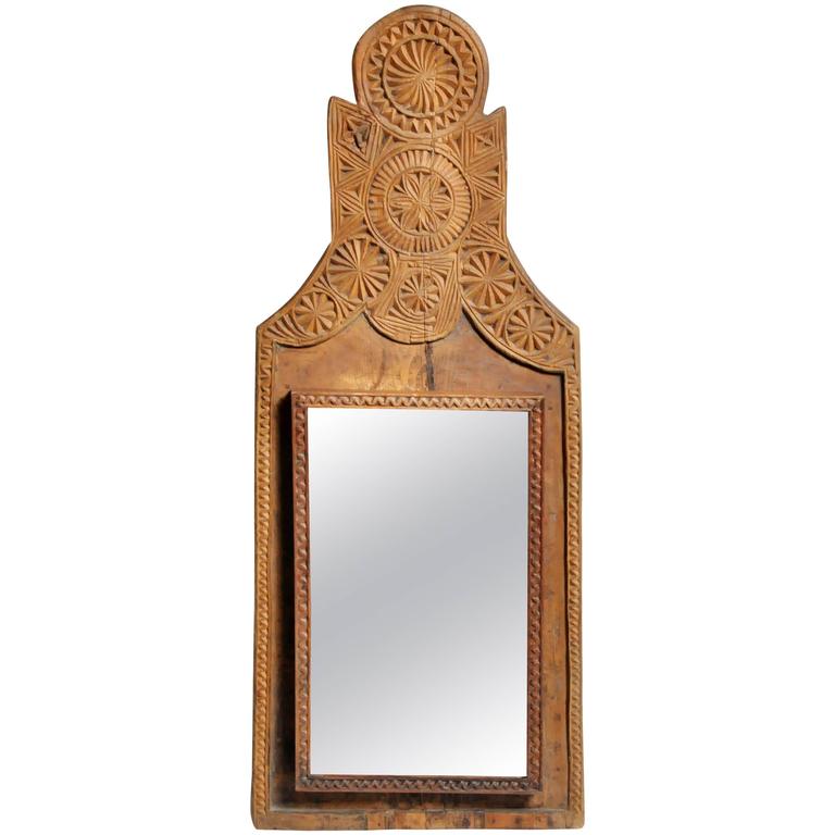 Pakistani Hand-Carved Wooden Mirror at 1stdibs