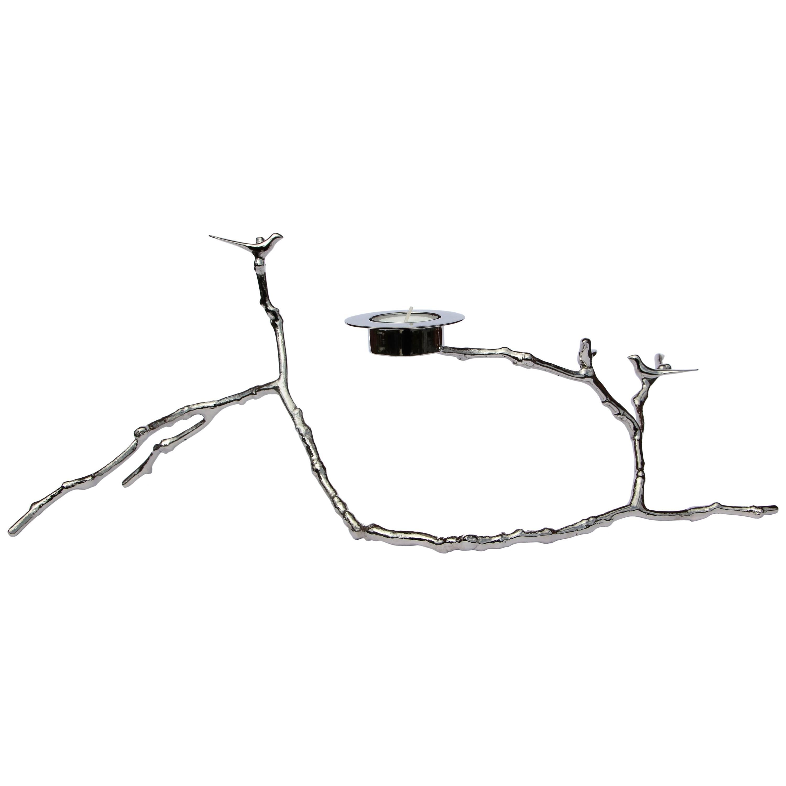 Nickel-Plated Cast Magnolia Twig T-Light Holder, Tall at 1stDibs