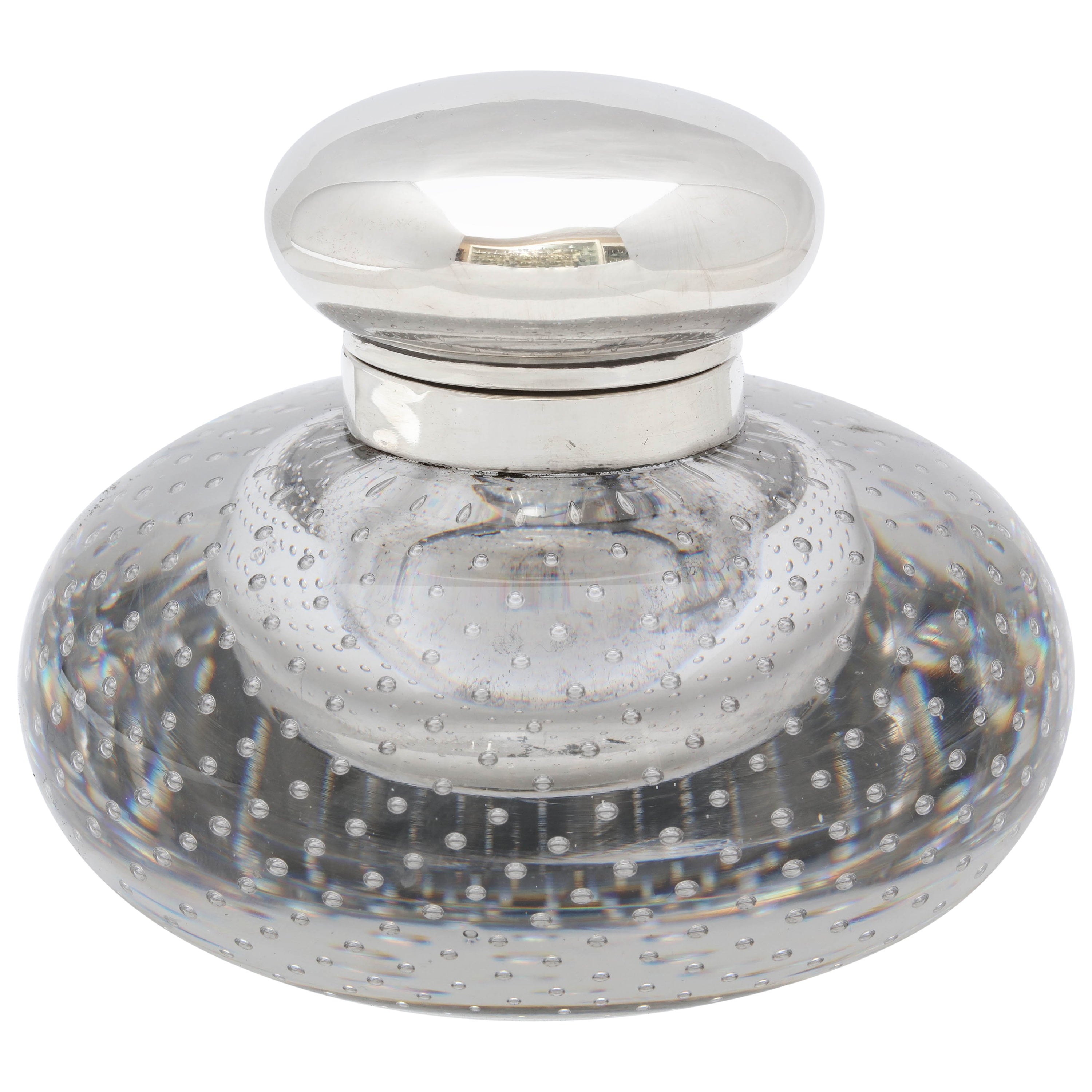 Large Victorian Sterling Silver Mounted Inkwell For Sale at 1stDibs