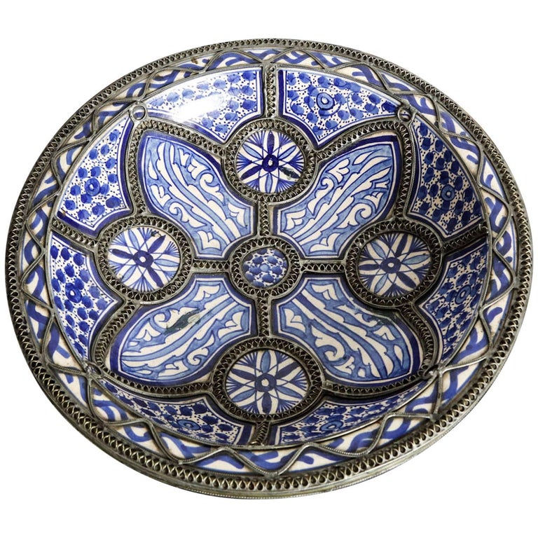 Decorative Moroccan Blue and White Handcrafted Ceramic Bowl from Fez at ...