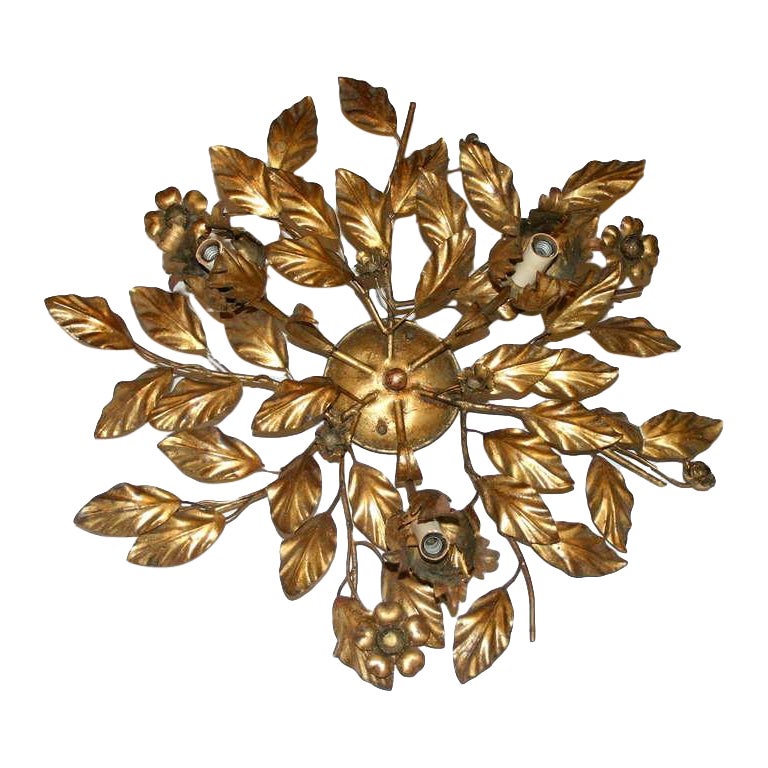 Gilt Metal Foliage Motif Light Fixture For Sale at 1stDibs