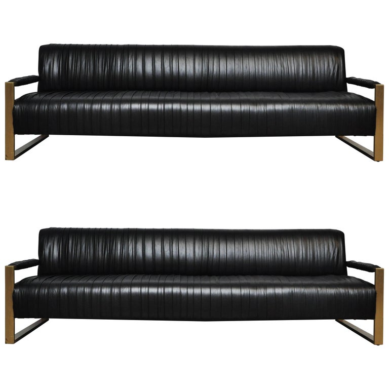 Modern Drama Pleated Leather Sofa with Brushed Brass Frames at 1stDibs ...