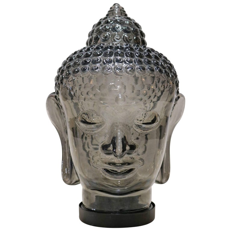 Smoked Glass Buddha Head Sculpture at 1stDibs