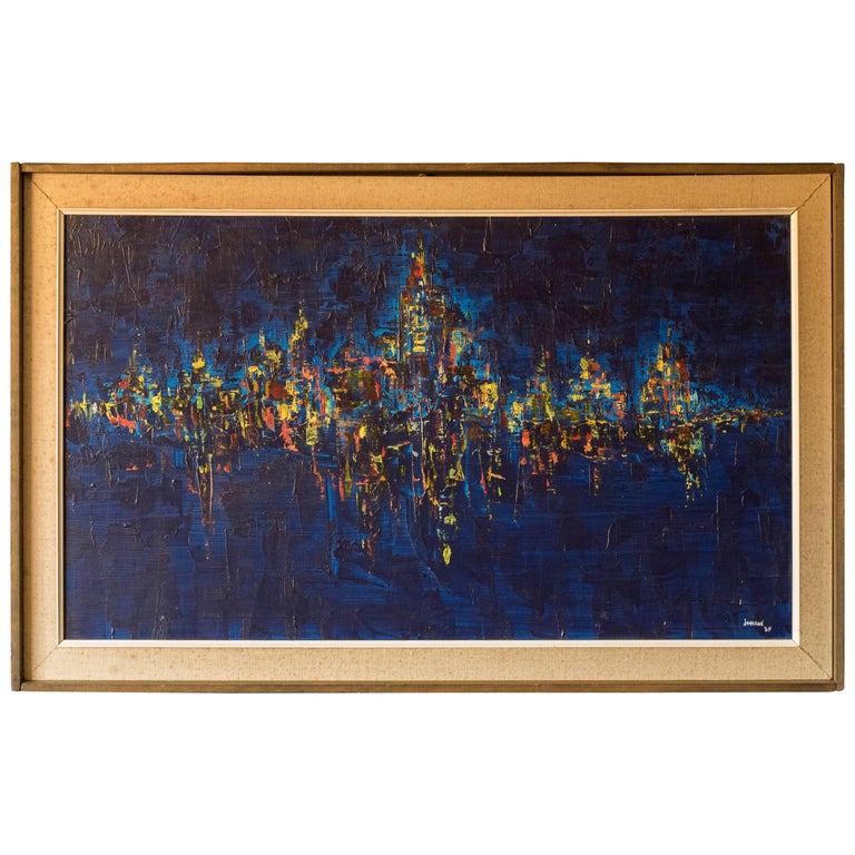 Midcentury Abstract Cityscape Painting at 1stDibs