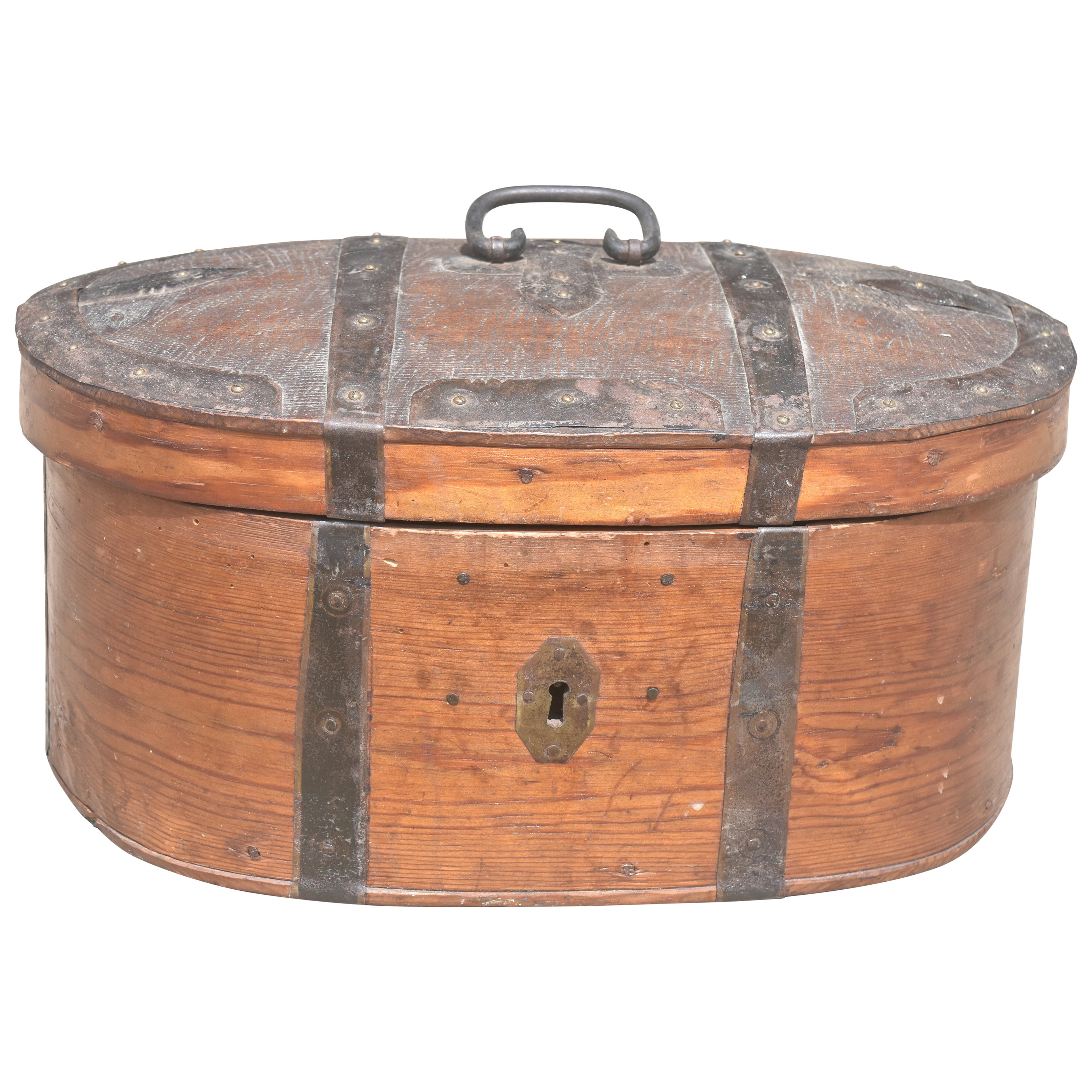 19th Century Wooden Swedish Food Box with Iron Straps and Handle For ...