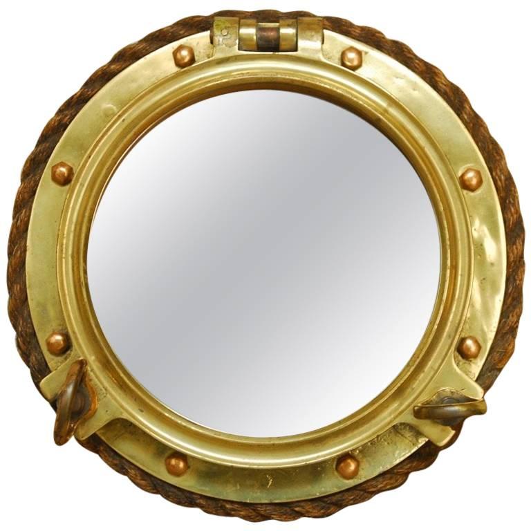 British Royal Navy Solid Brass Ships Porthole Rope Mirror at 1stDibs
