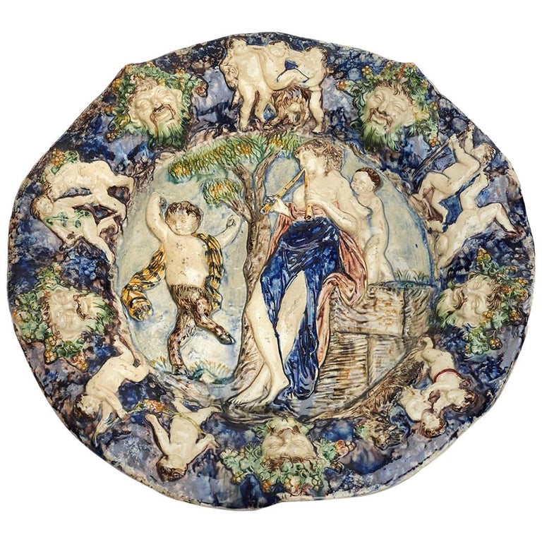 French Bernard Palissy Figural Majolica Plaque, 16th-17th Century For ...