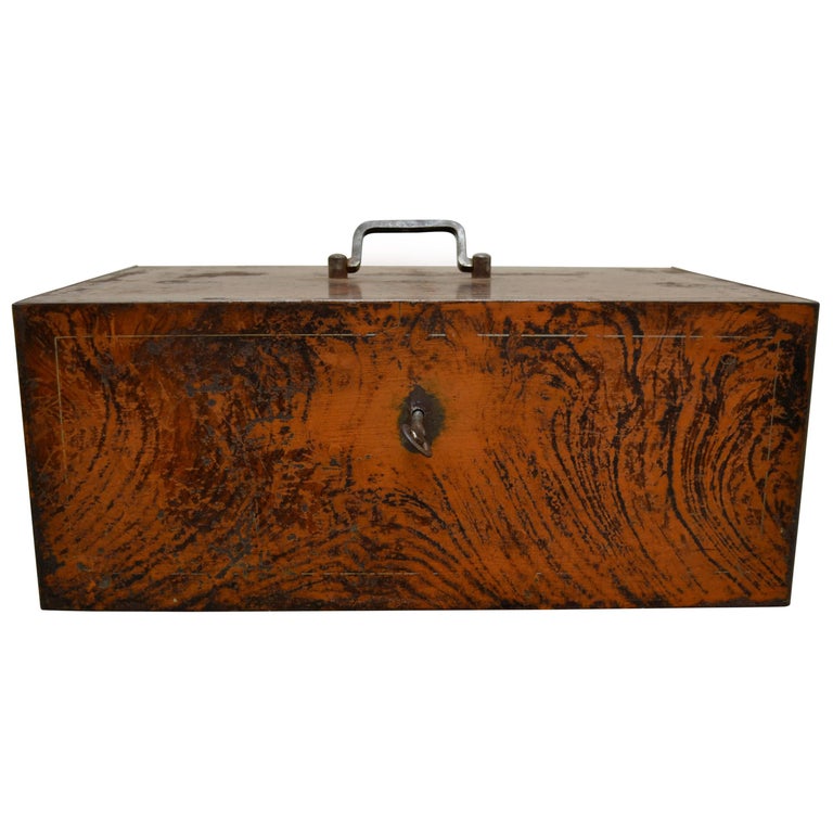 Antique Grain Painted Steel Strong Box at 1stDibs
