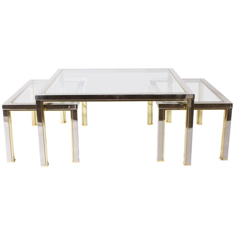 Set of Three Brass and Nickel Nesting Coffee Tables in the Style of ...