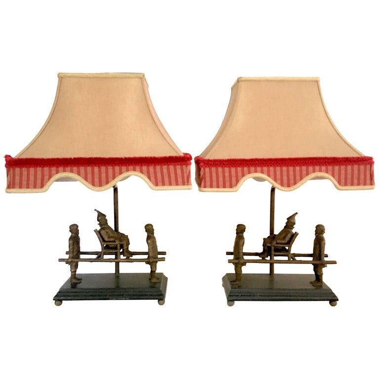 Pair of Table Lamps with Metal Monkey's at 1stDibs