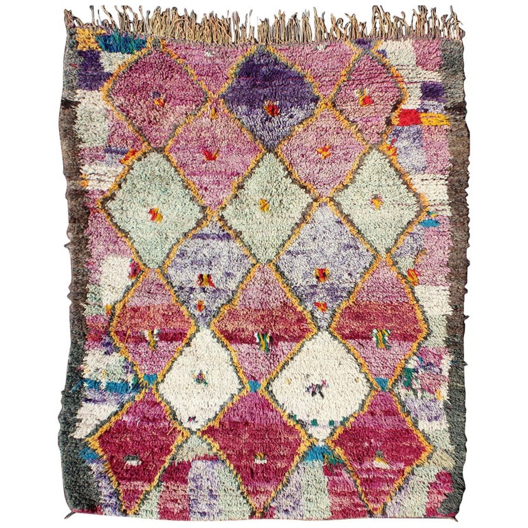 Colorful Vintage Moroccan Rug with Pink, Yellow, Turquoise, Ivory, Gray ...