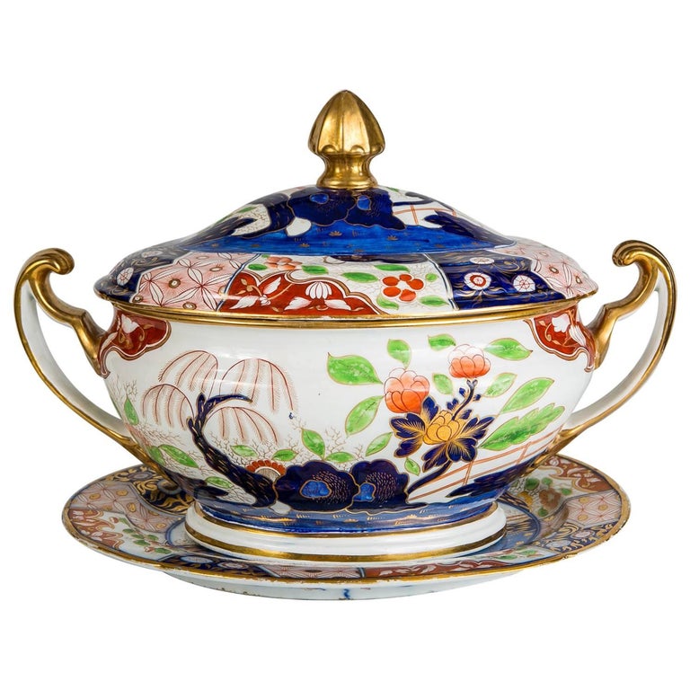 Antique Porcelain Soup Tureen "Rock and Tree" Pattern at 1stDibs