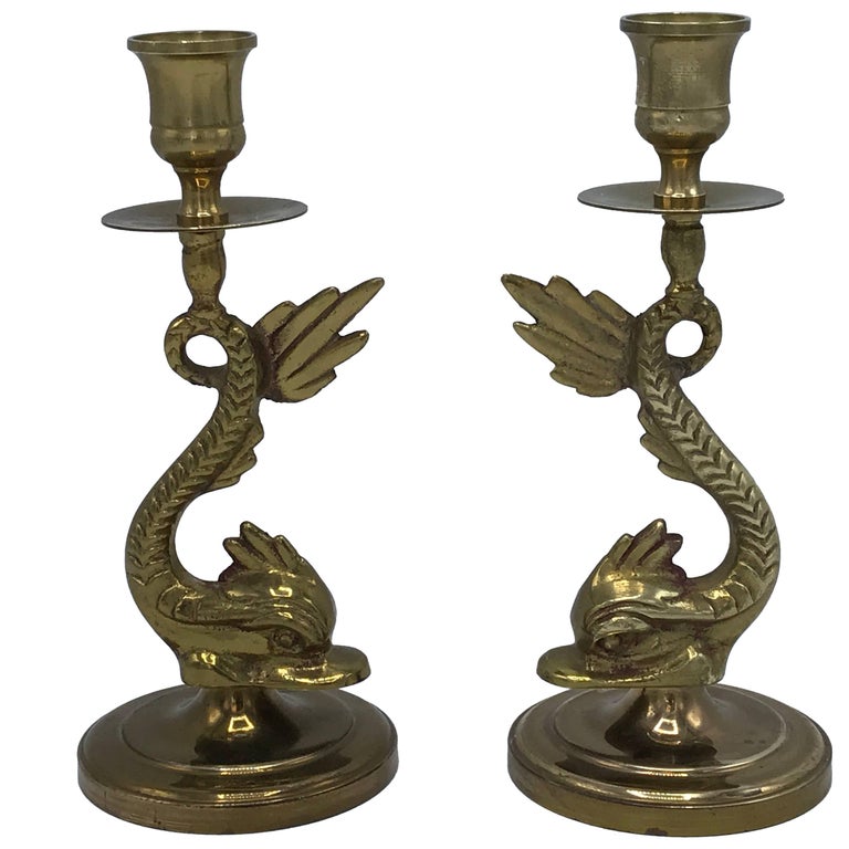 1960s Brass Koi Fish Candlesticks, Pair at 1stDibs